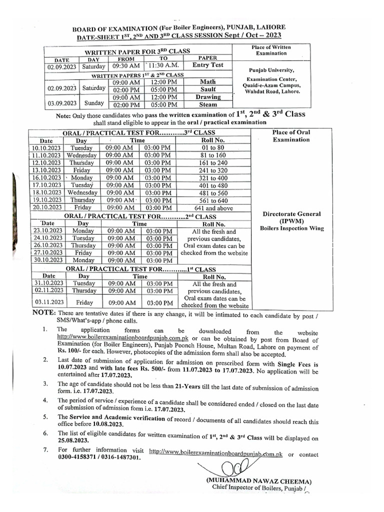 Datesheet Sept Oct 2023 | PDF