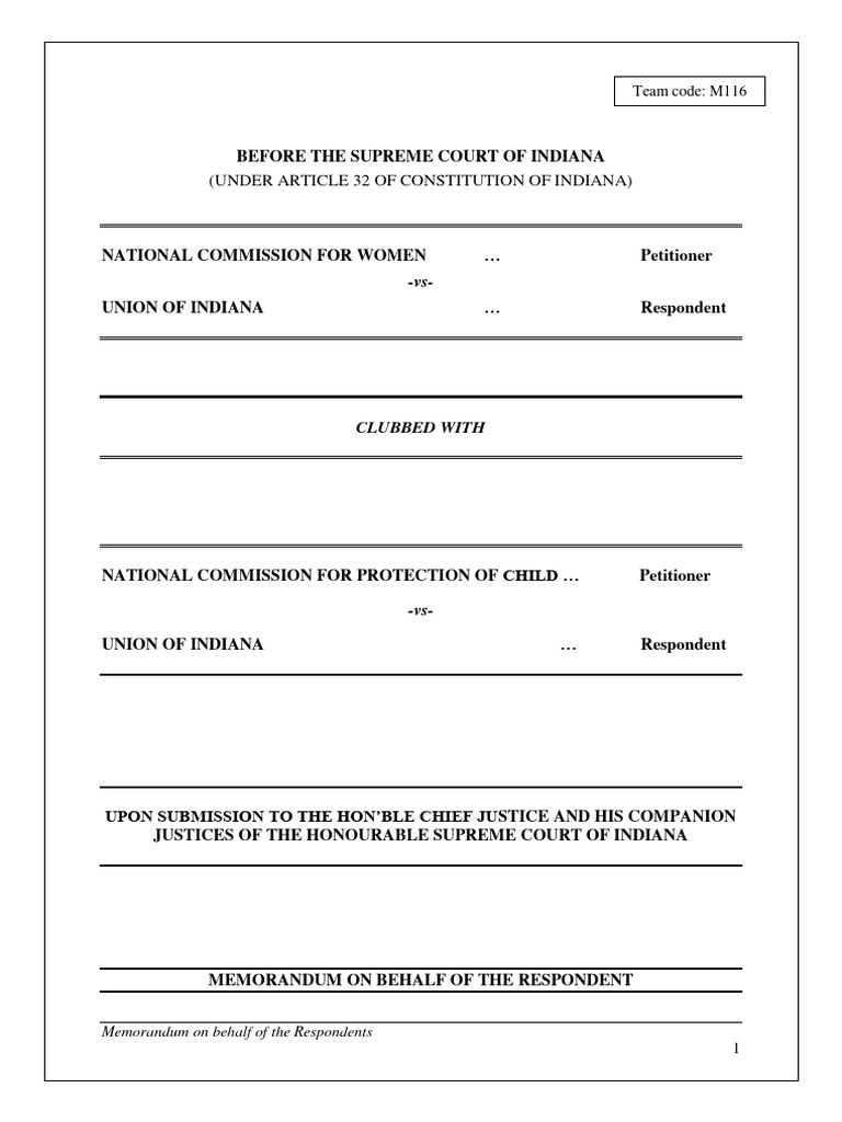 Sample Respondent Memorial | PDF