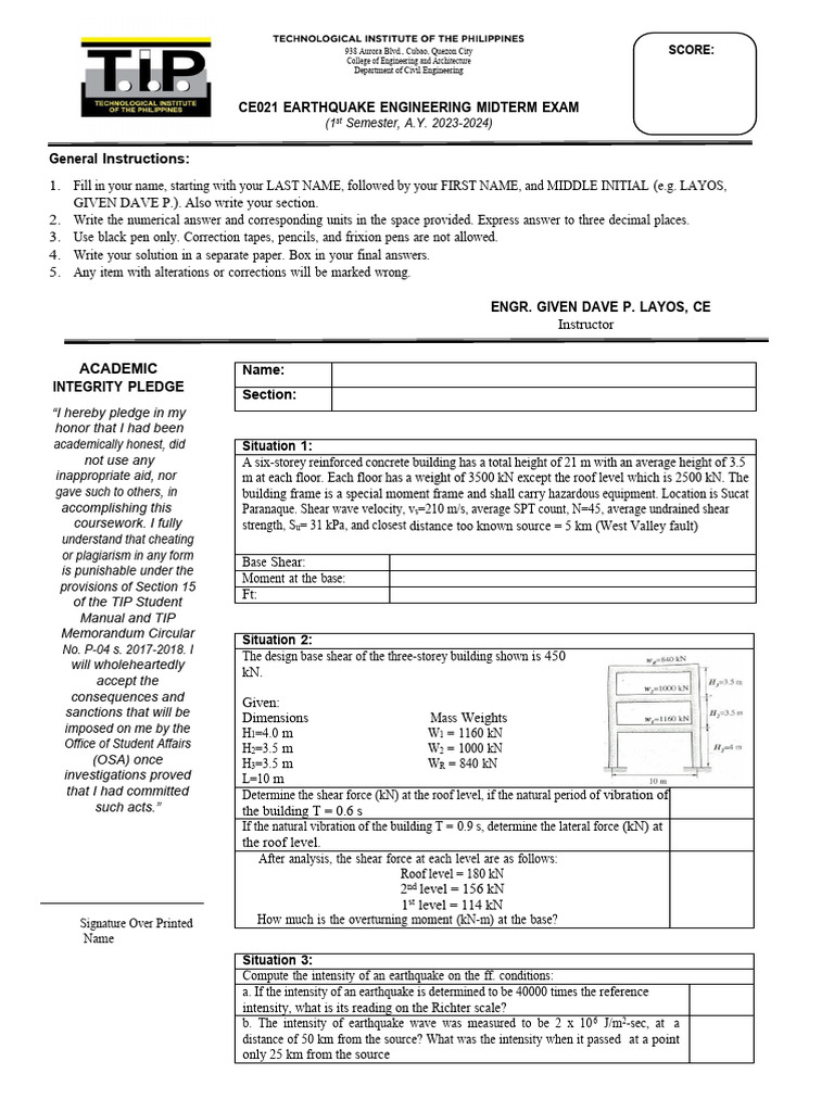 CE021 MIDTERM EXAM Questionnaire-2 | PDF | Mechanics | Classical Mechanics