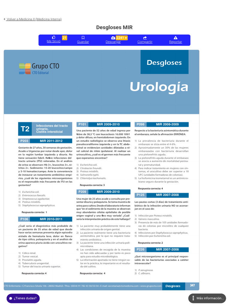 Apunte - Desgloses MIR - Uro | PDF