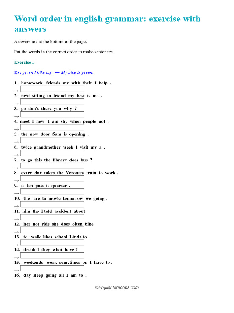 Word Order Exercises 3 | PDF