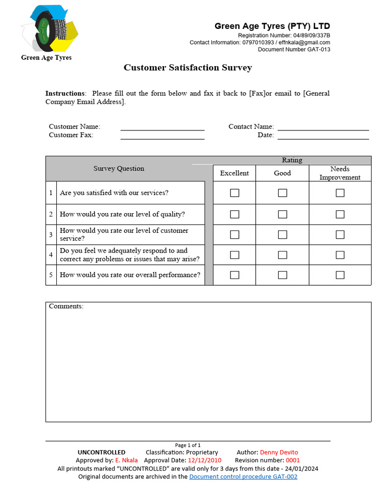 GAT-013 Customer Satisfaction Survey | PDF