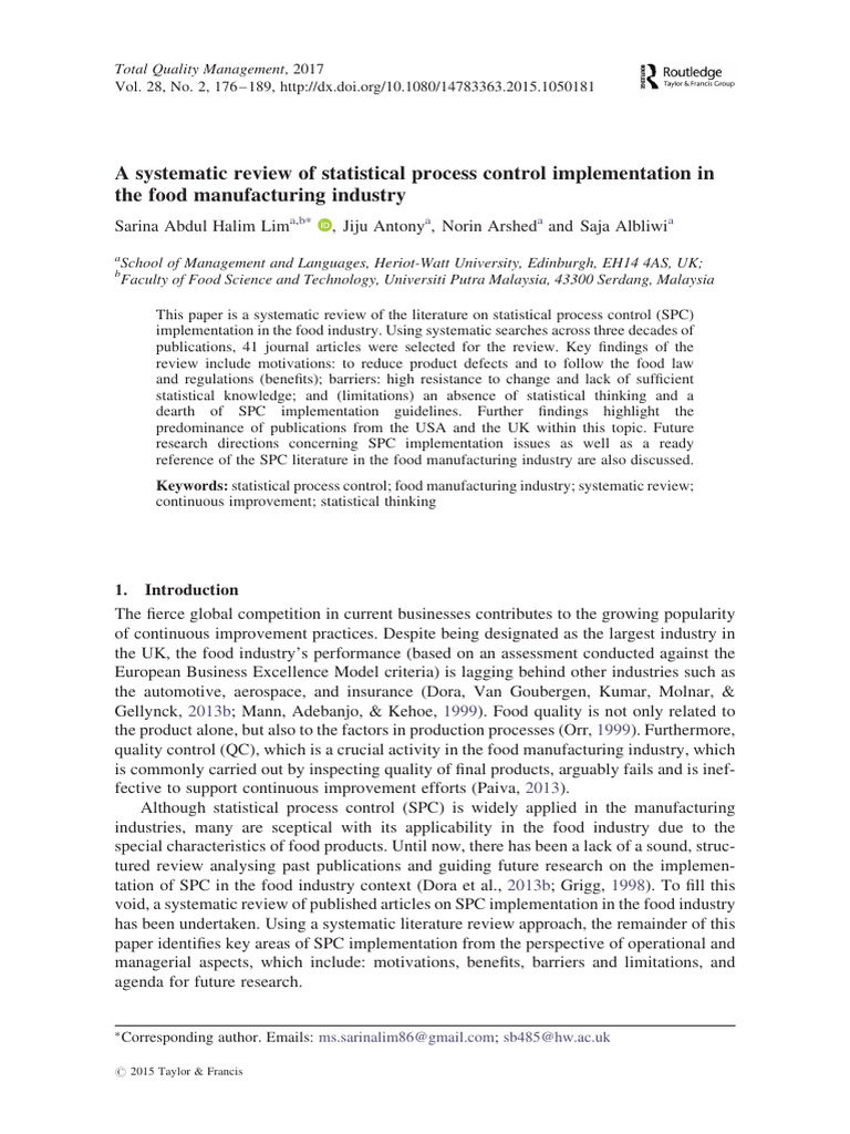 A Systematic Review of Statistical Process Control Implementation in ...