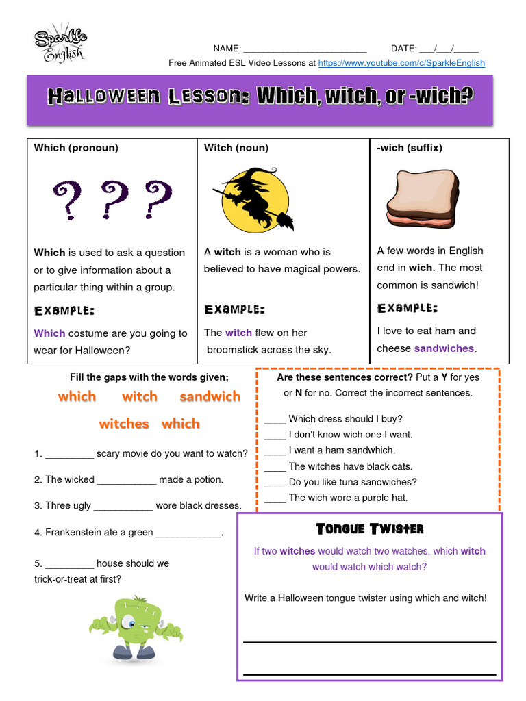 Halloween Lesson Witch Which Wich Homophones | PDF | Languages ...