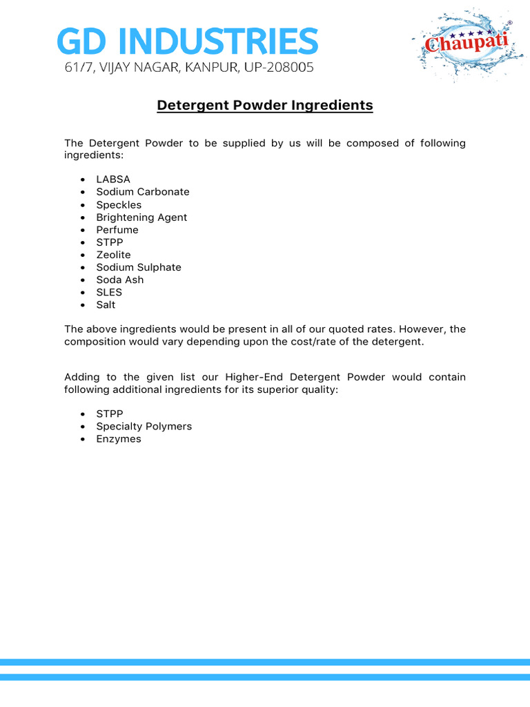 Detergent Powder Ingredients | PDF