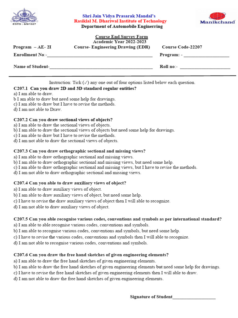 Course Exit Surevey Drawing | PDF