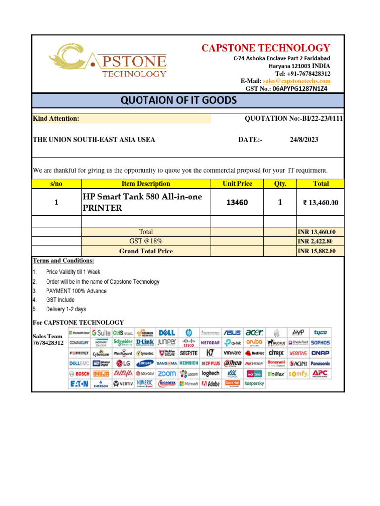 HP Printer Quotation | PDF