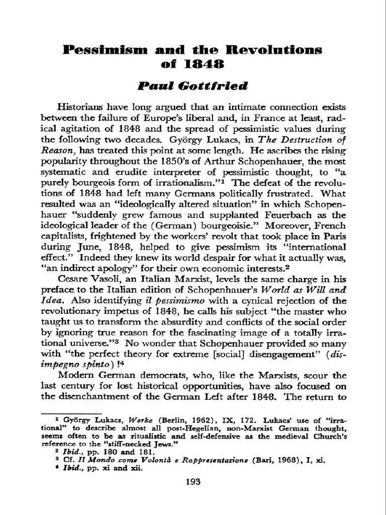 Pessimism and The Revolutions of 1848 | PDF