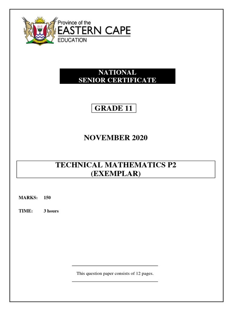 Technical Maths p2 QP Nov 2020 Eng | PDF | Sphere | Circle