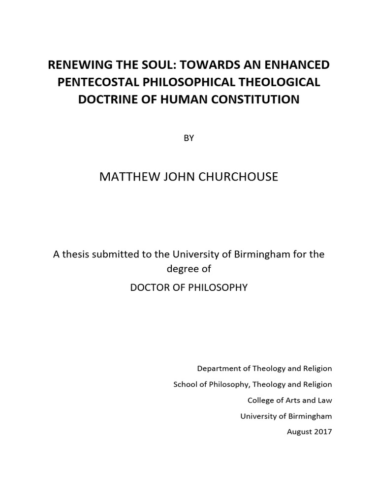 Churchouse 2018 PH D | PDF | Pentecostalism | Monism