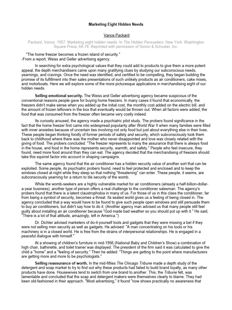 Marketing Eight Hidden Needs | Download Free PDF | Cakes | Advertising