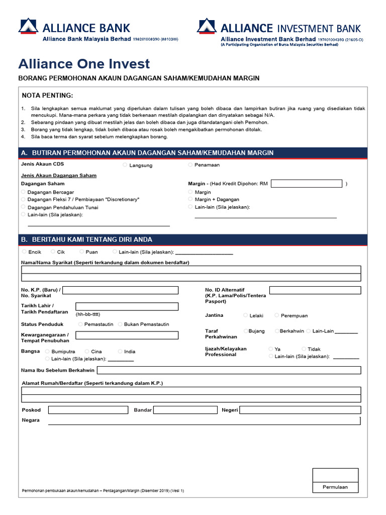 Alliance One Invest Application Form | PDF
