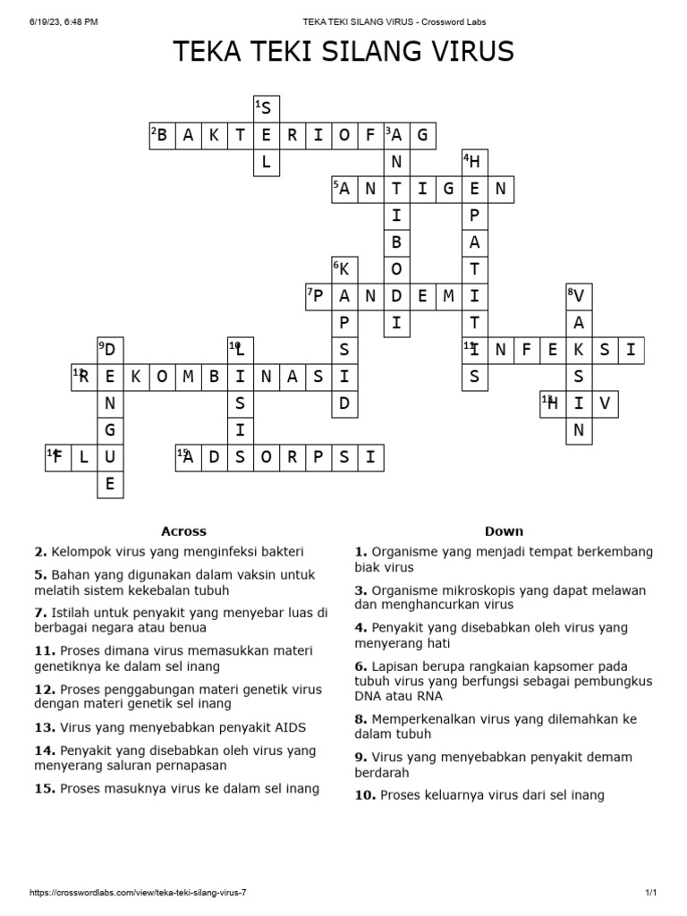 JAWABAN TEKA TEKI SILANG VIRUS - Crossword Labs | PDF