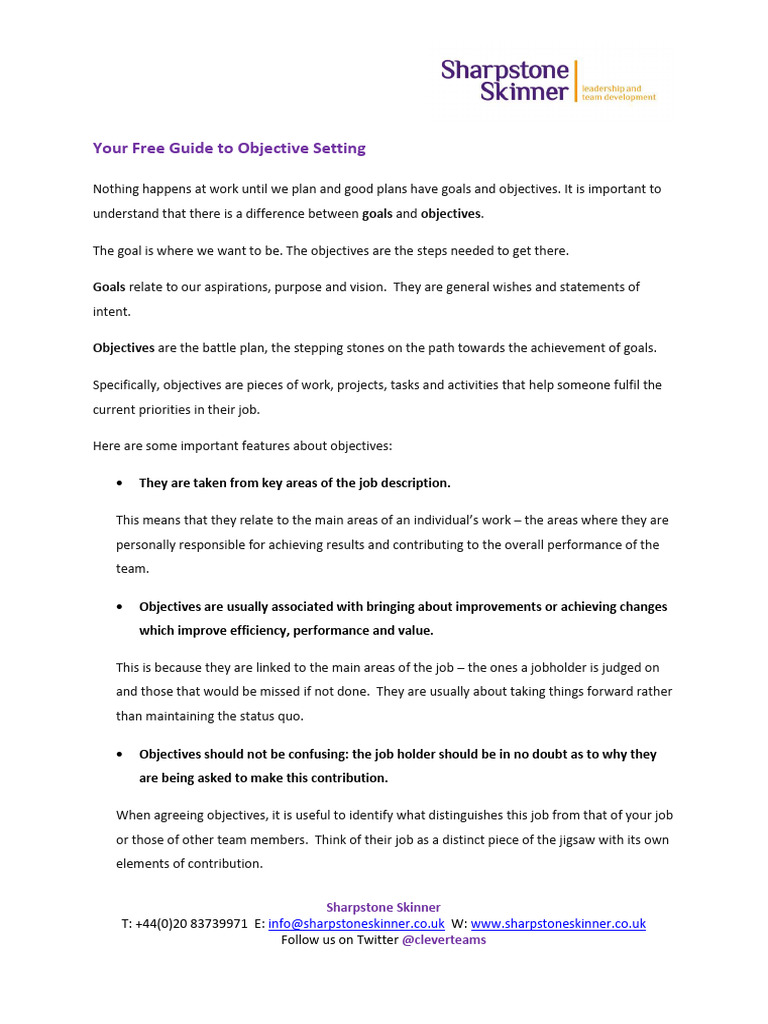 Your Free Guide To Objective Setting | PDF