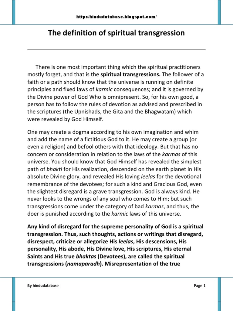 The Definition of Spiritual Transgression | PDF | Bhakti | Sin