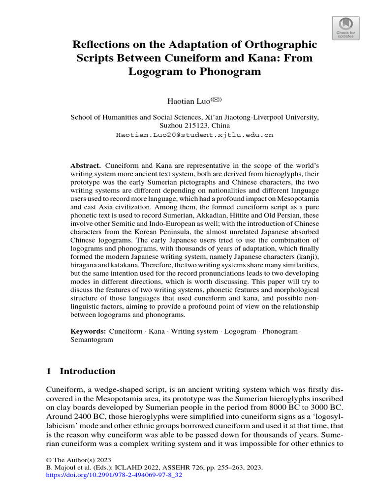Reflections On The Adaptation of Orthographic Scripts Between Cuneiform and Kana: From Logogram ...