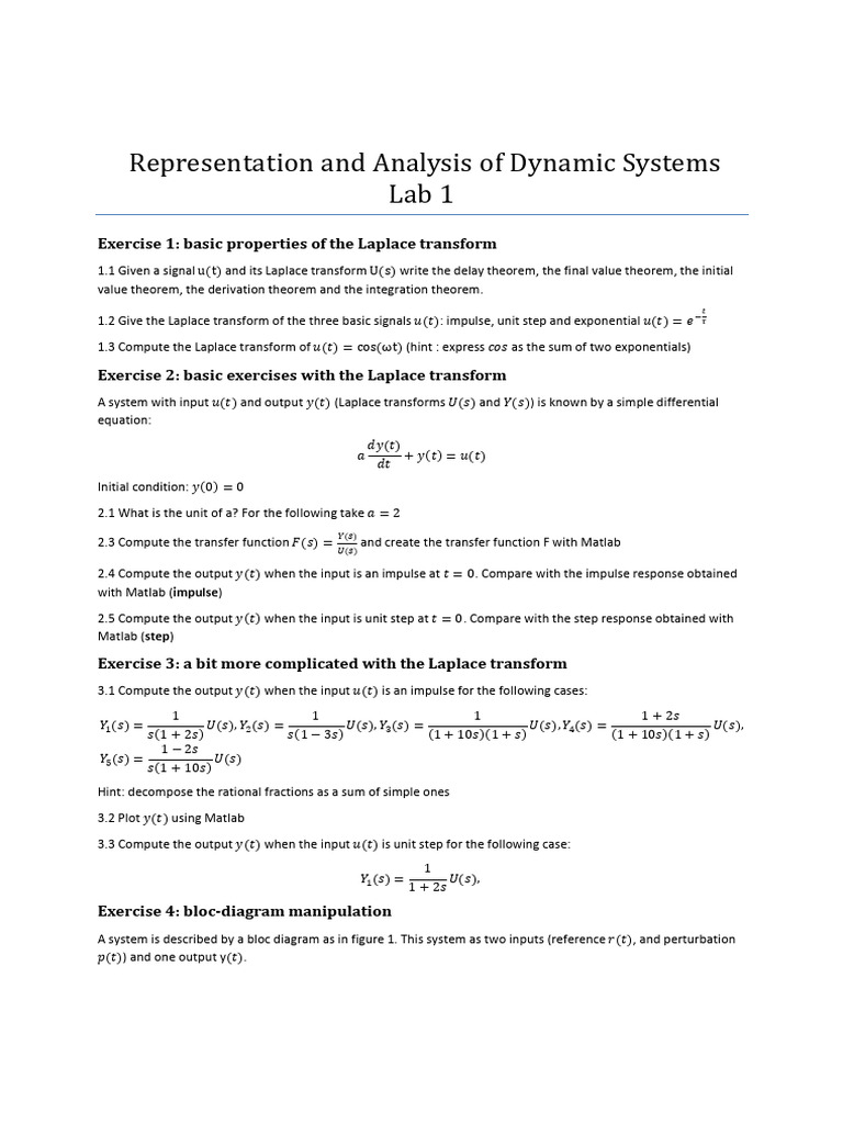 Lab 1 Dynamic Systems | PDF | Laplace Transform | Analysis
