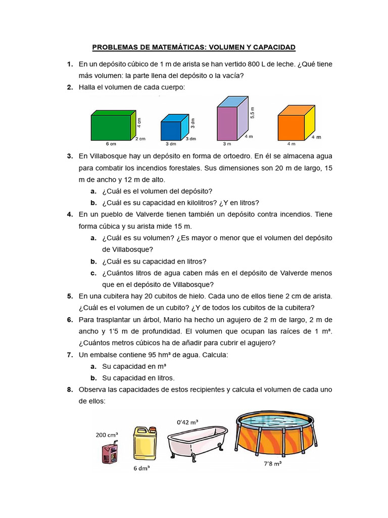 Volumen y Capacidad 6ep | PDF | Litro | Volumen