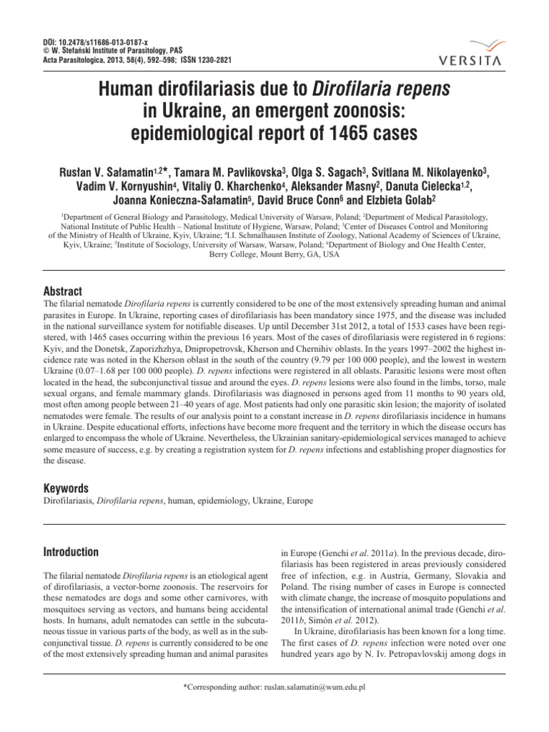 Human Dirofilariasis Due To Dirofilaria Repens in Ukraine, An Emergent ...