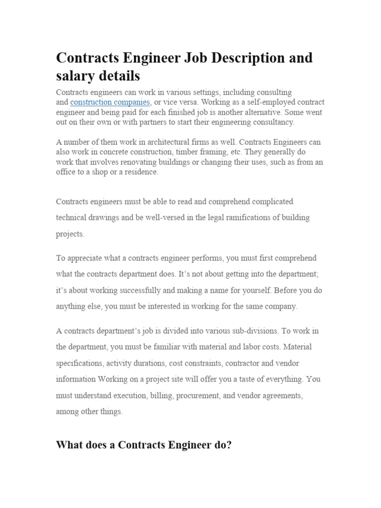 Duties and Responsibilities of Contracts Engineer | PDF | Procurement ...