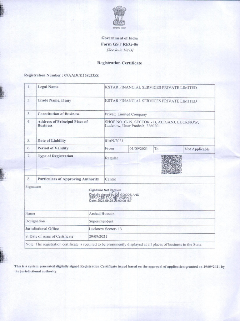 Kstar GST Certificate 0001 | PDF