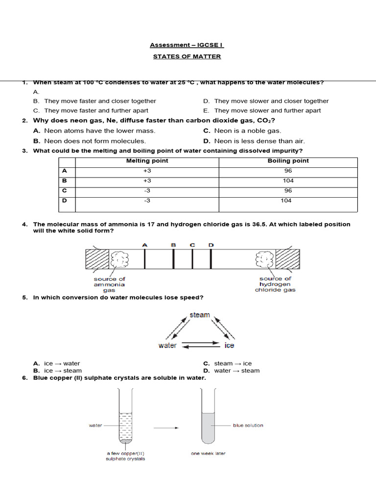States of Matter Quiz | PDF | Water | Gases