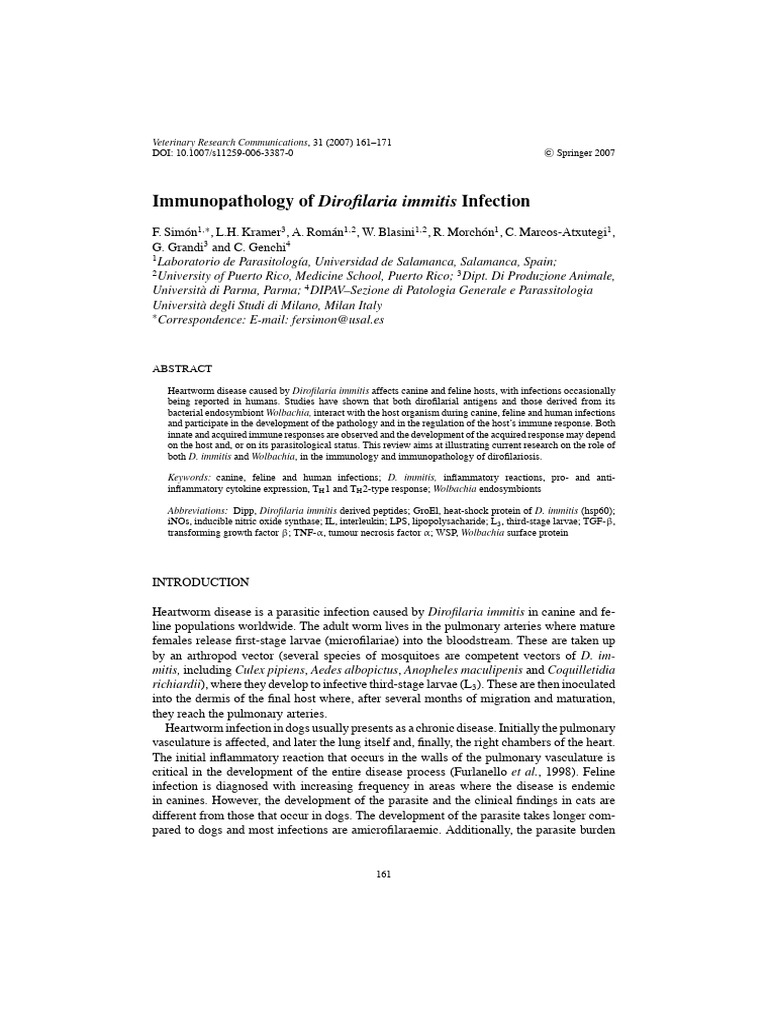 Immunopathology of Dirofilaria Immitis Infection | PDF | Antibody ...