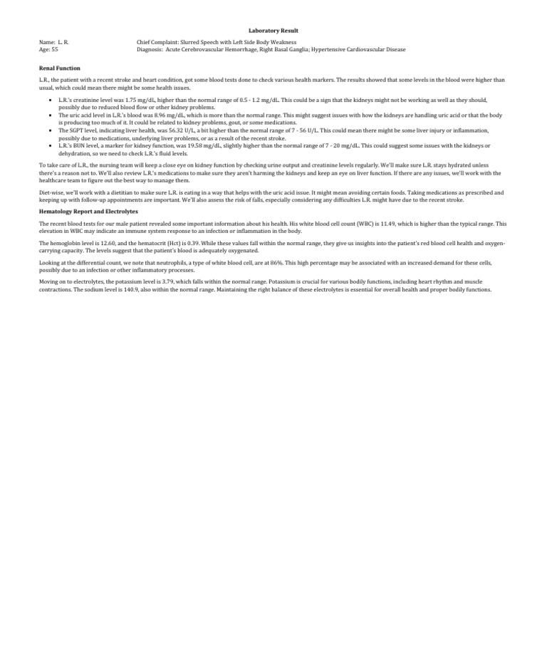 Laboratory Result | PDF | Kidney | White Blood Cell