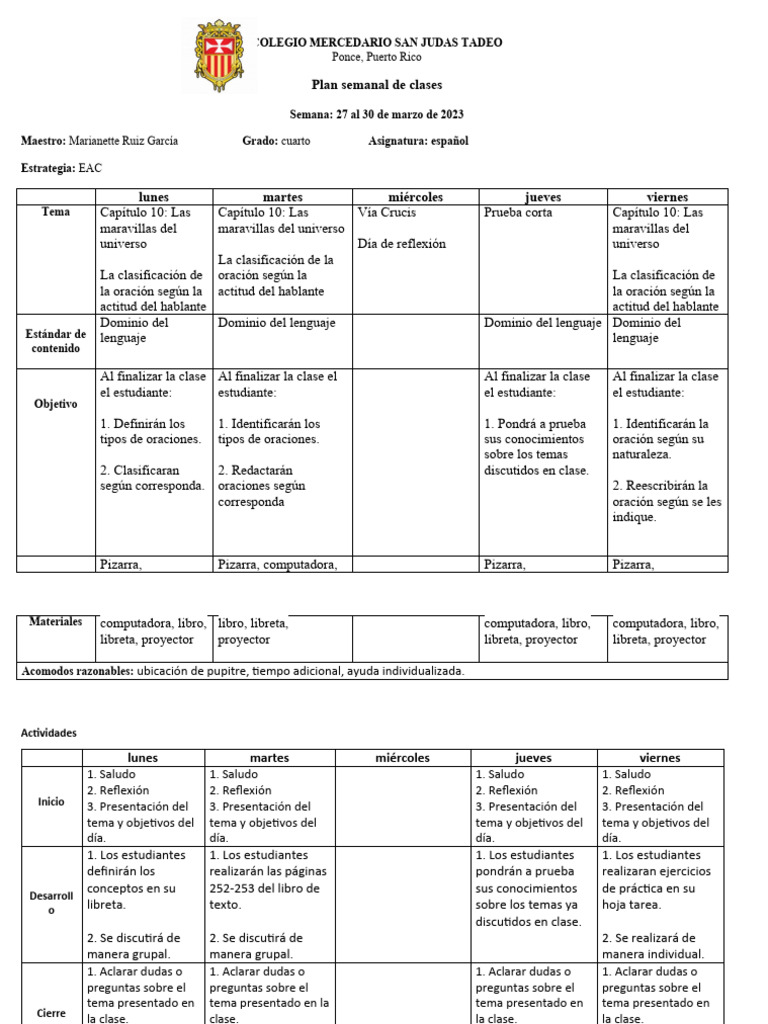 Planificación 27-31 de Marzo Cuarto Grado | PDF | Evaluación | Aprendizaje