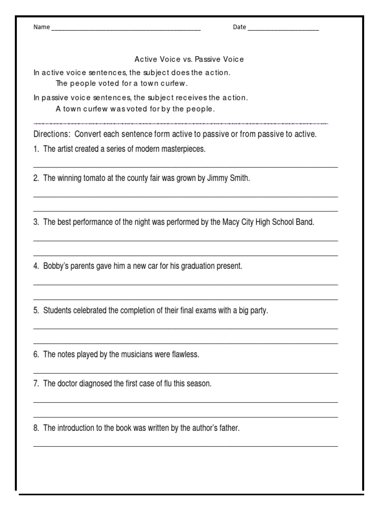 Directions: Convert Each Sentence Form Active To Passive or From ...