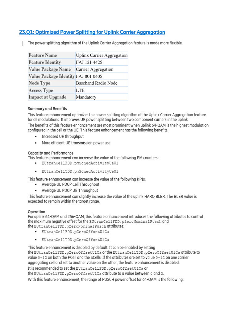 Optimized Power Splitting For Uplink Carrier Aggregation | PDF