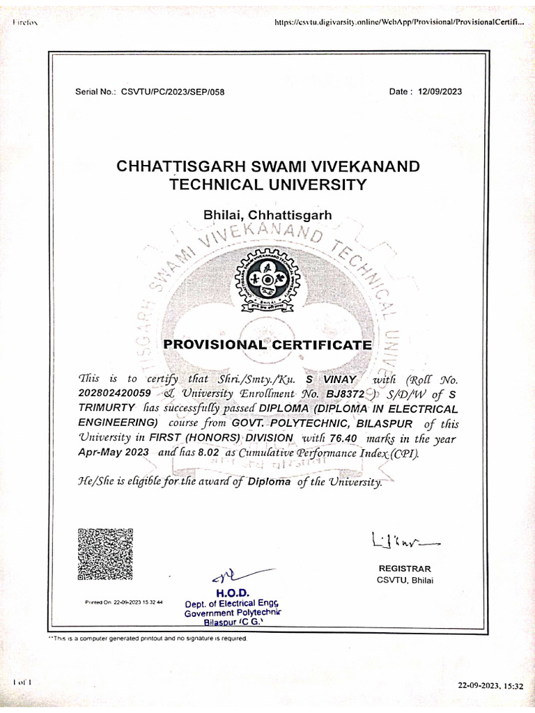 Vinay Provisional | PDF