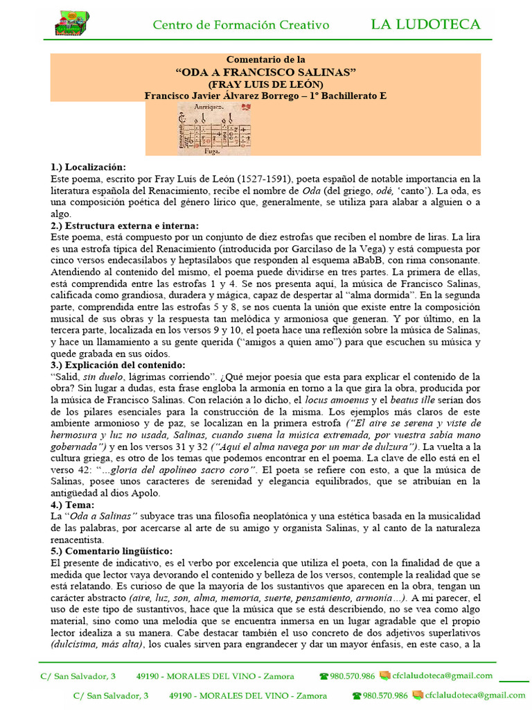 Oda a Francisco Salinas: Análisis Poético | PDF | Poesía