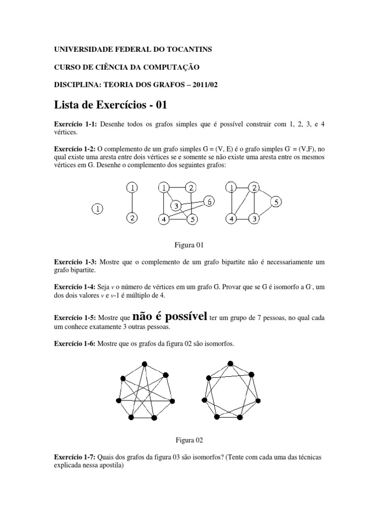 Lista de Exercícios 01 - Teoria Dos Grafos | PDF