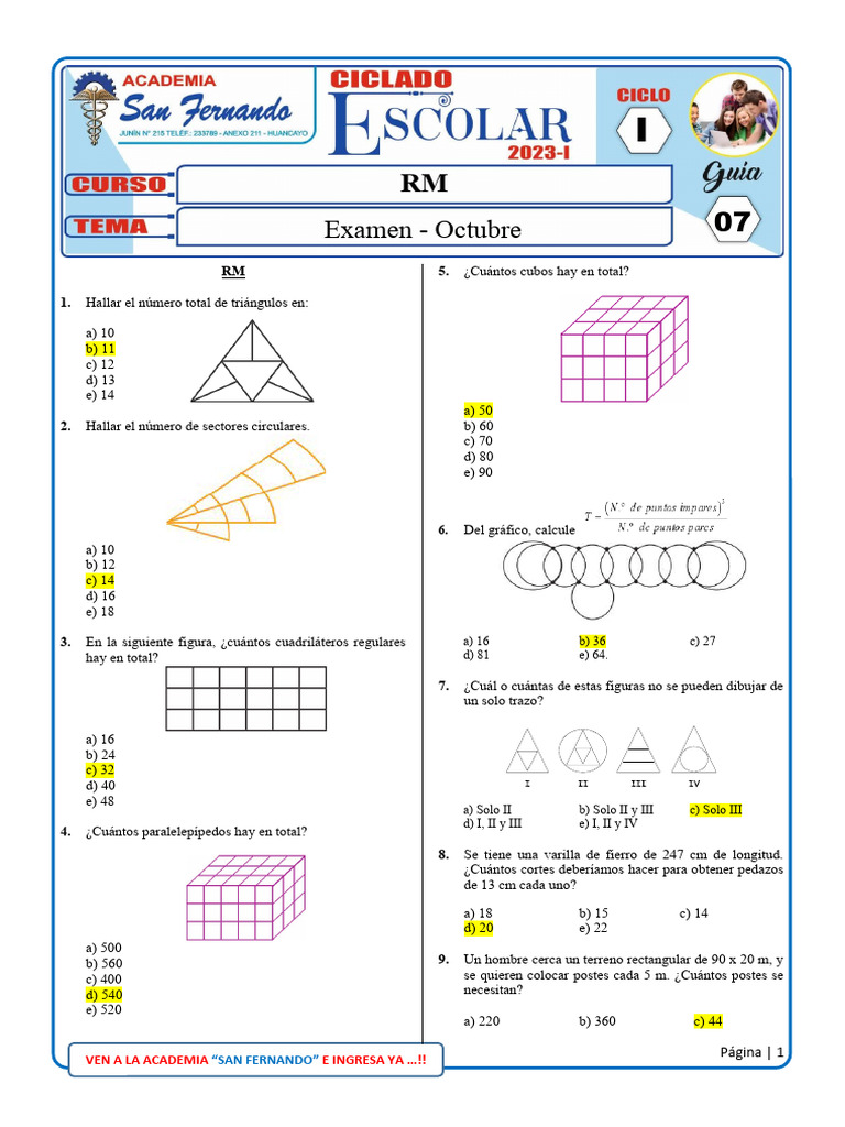 Examen - Octubre Nivelación - RM | PDF