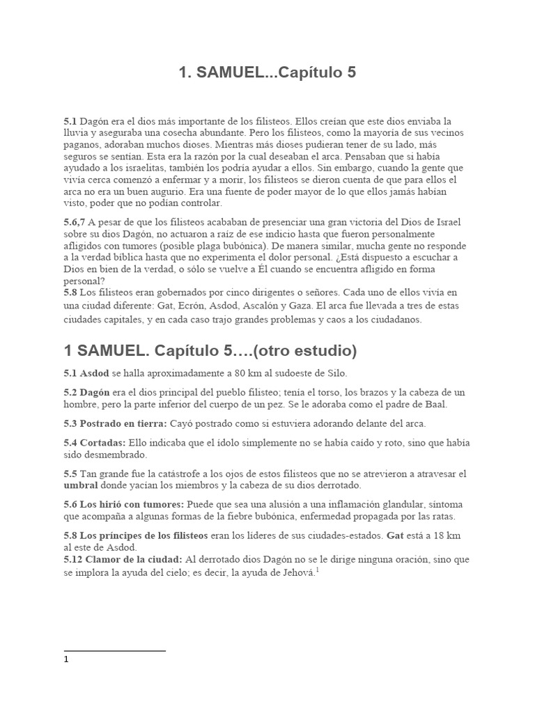 1 de Samuel Capitulo 5 | PDF | Filisteos | Arca de la Alianza