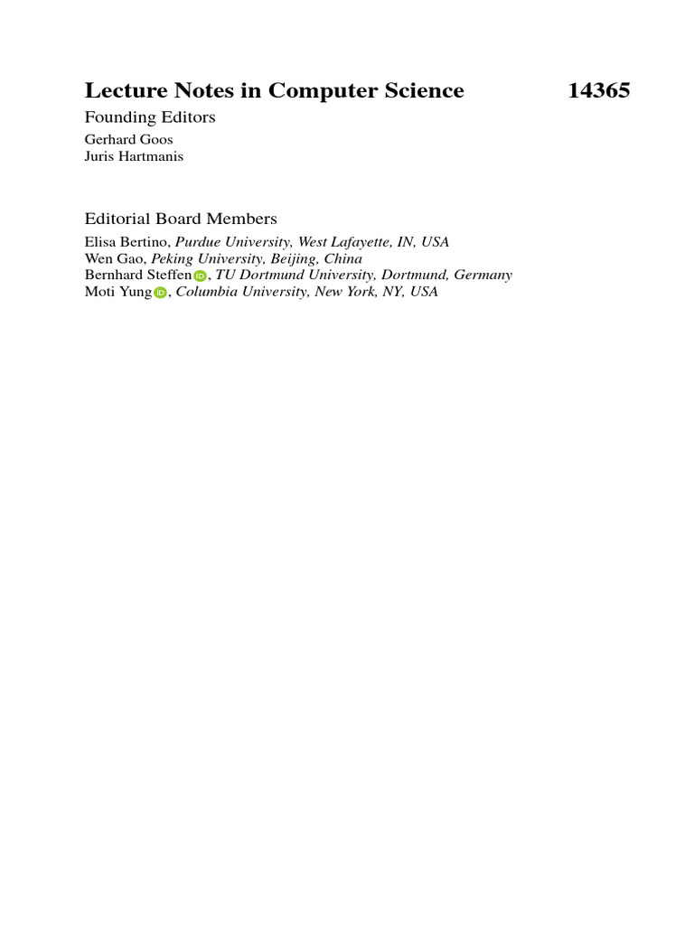 Lecture Notes in Computer Science 14365: Founding Editors | PDF