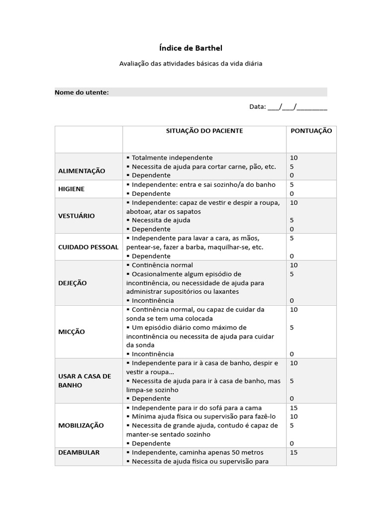 Índice de Barthel | PDF