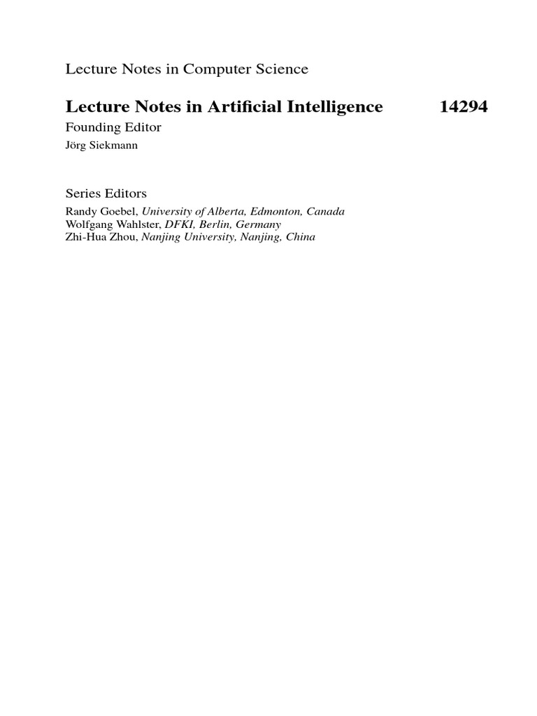 Lecture Notes in Artificial Intelligence 14294 | PDF | Behavior | Cognition