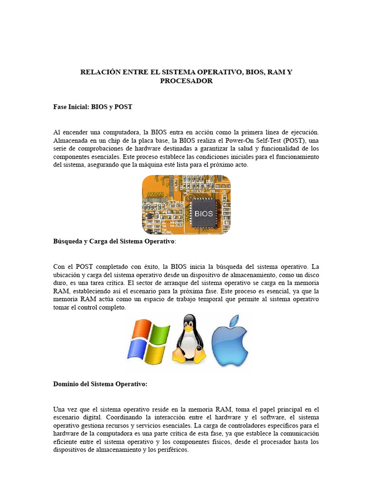 Relación Entre El Sistema Operativo | Descargar gratis PDF | Sistema operativo | Hardware de la ...