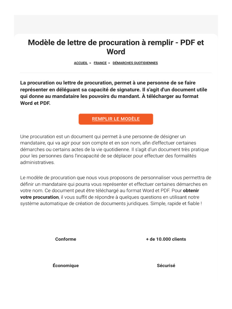 Lettre de Procuration - Modèle PDF Et Word À Remplir | PDF