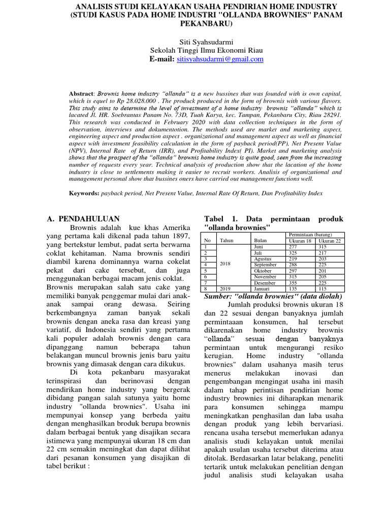 Analisis Studi Kelayakan Usaha Pendirian Home Industry | PDF | Internal ...
