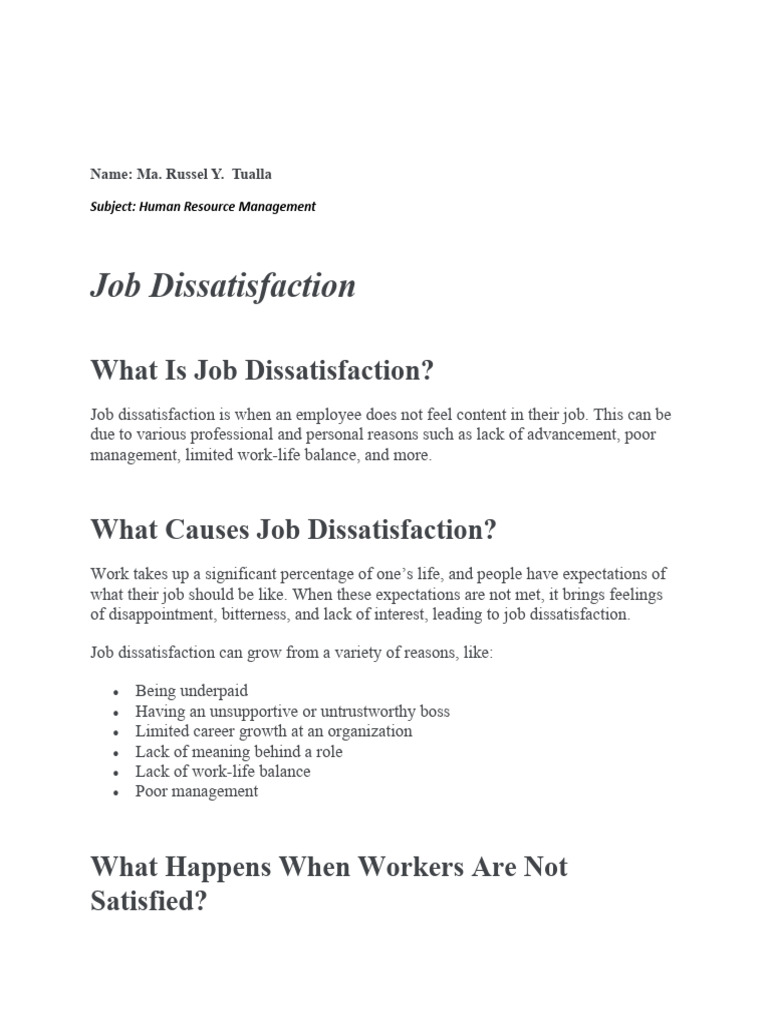 Causes and Effects of Job Dissatisfaction | PDF