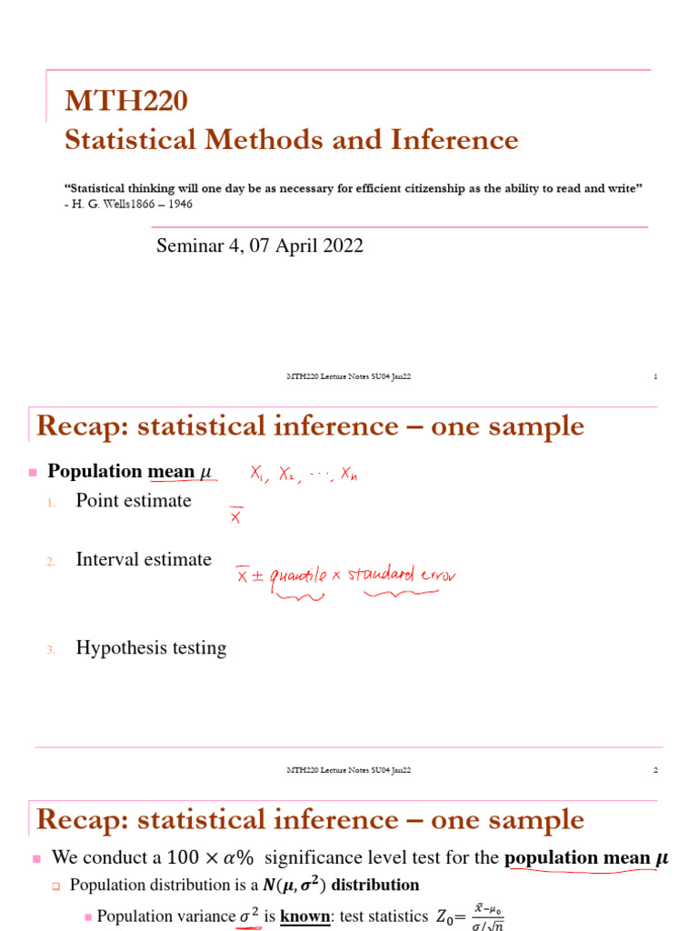 MTH220 SU04 Jan22 v2 Annotated | PDF | Statistics | Statistical Significance