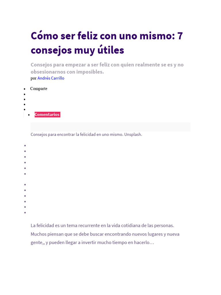 Cómo ser feliz contigo mismo: 7 consejos | PDF | Felicidad | Autoestima