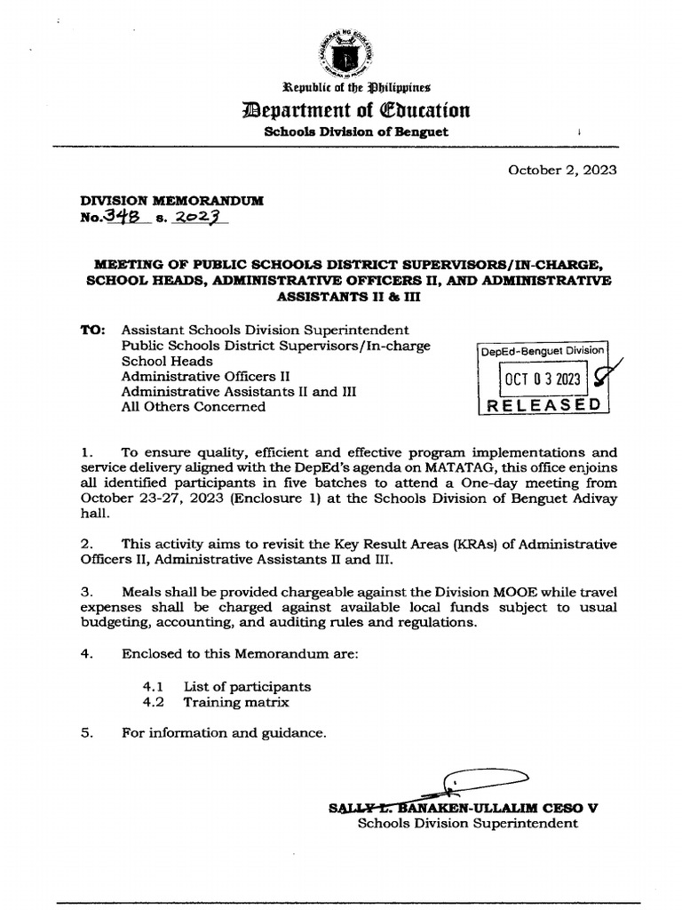 SDO Memo No. 348 S. 2023 | PDF