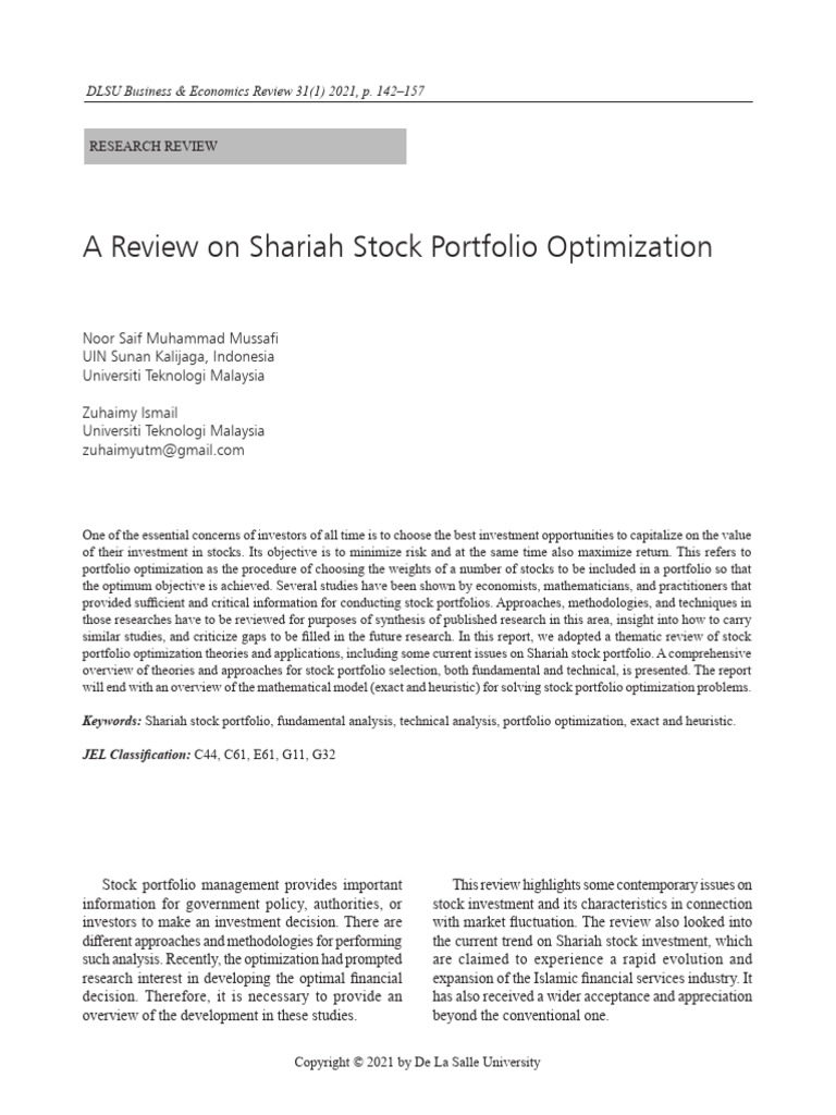A Review On Shariah Stock Portfolio Optimization | PDF | Modern ...