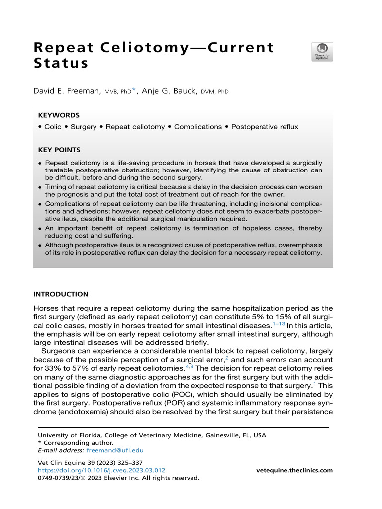 Equine Repeat Celiotomy Insights | PDF | Surgery | Clinical Medicine