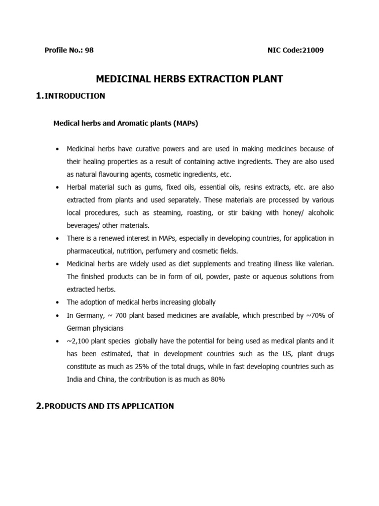 Medicinal Herbs Extraction Plant Overview | PDF