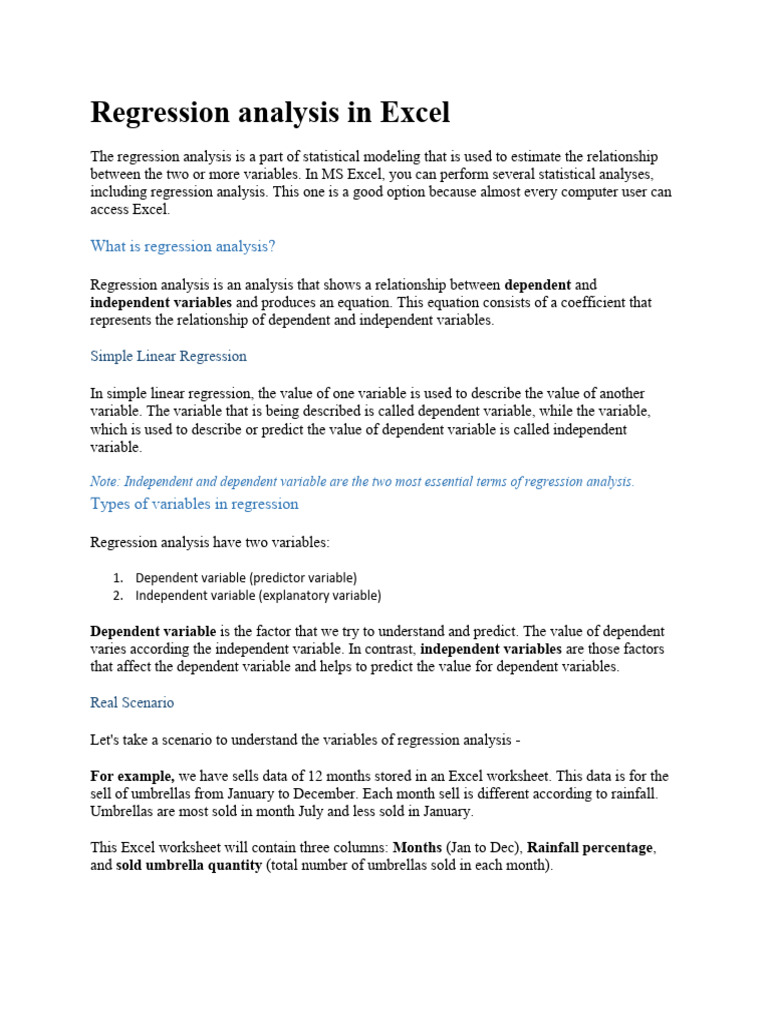 Regression Analysis in Excel | PDF | Coefficient Of Determination | Regression Analysis
